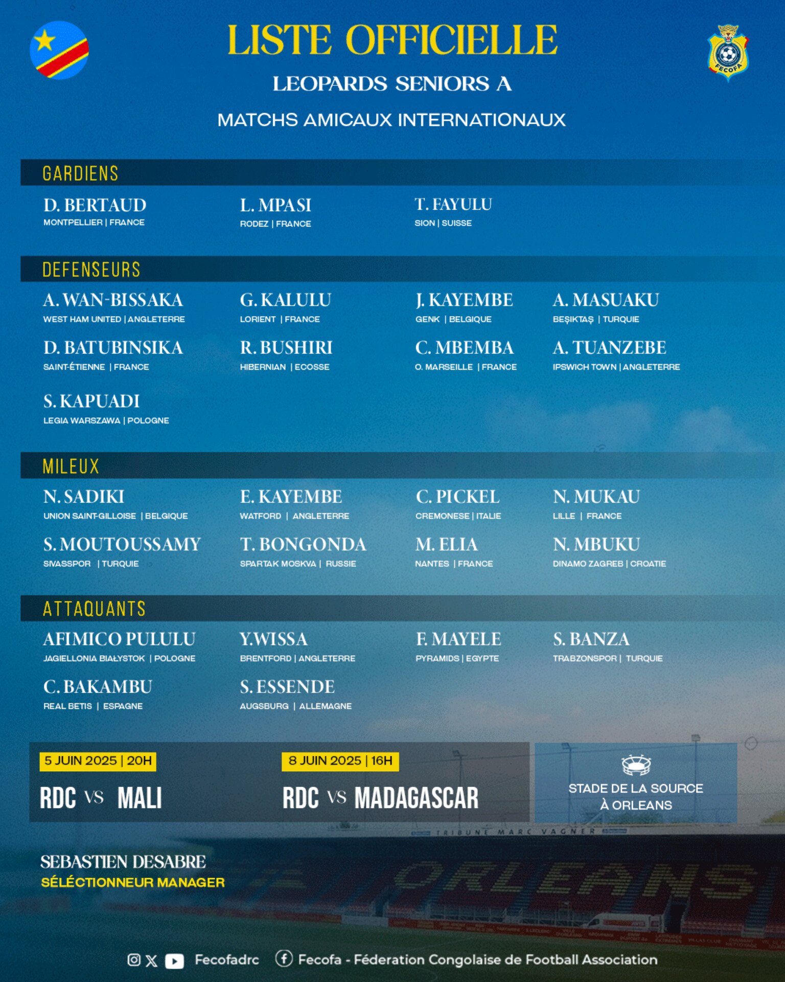 Friendlies: DR Congo squad list features Wan-Bissaka - Foot Africa